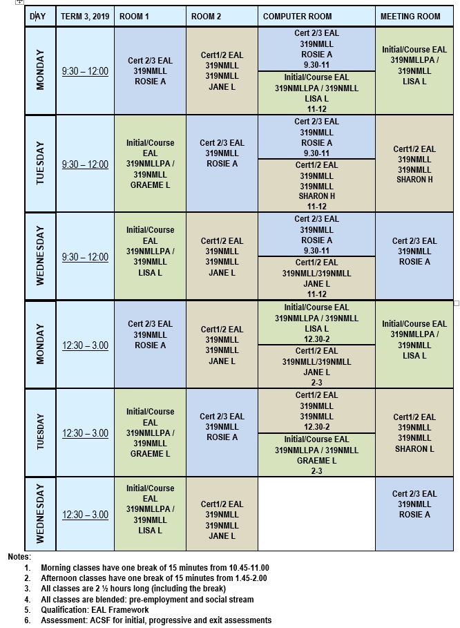 Timetable & Term Dates | NMLL