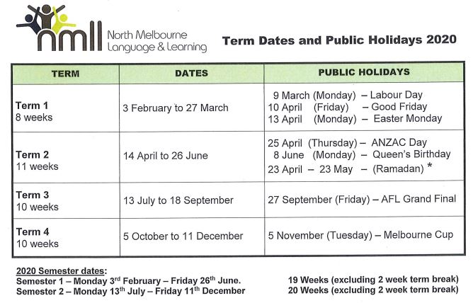 Timetable & Term Dates | NMLL